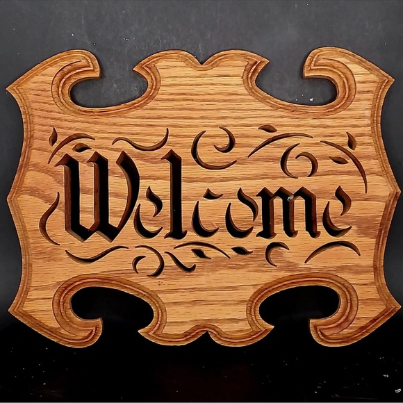 Wall Decor | Vtg 1998 French Red Oak Welcome Sign Wooden Folk Art ...
